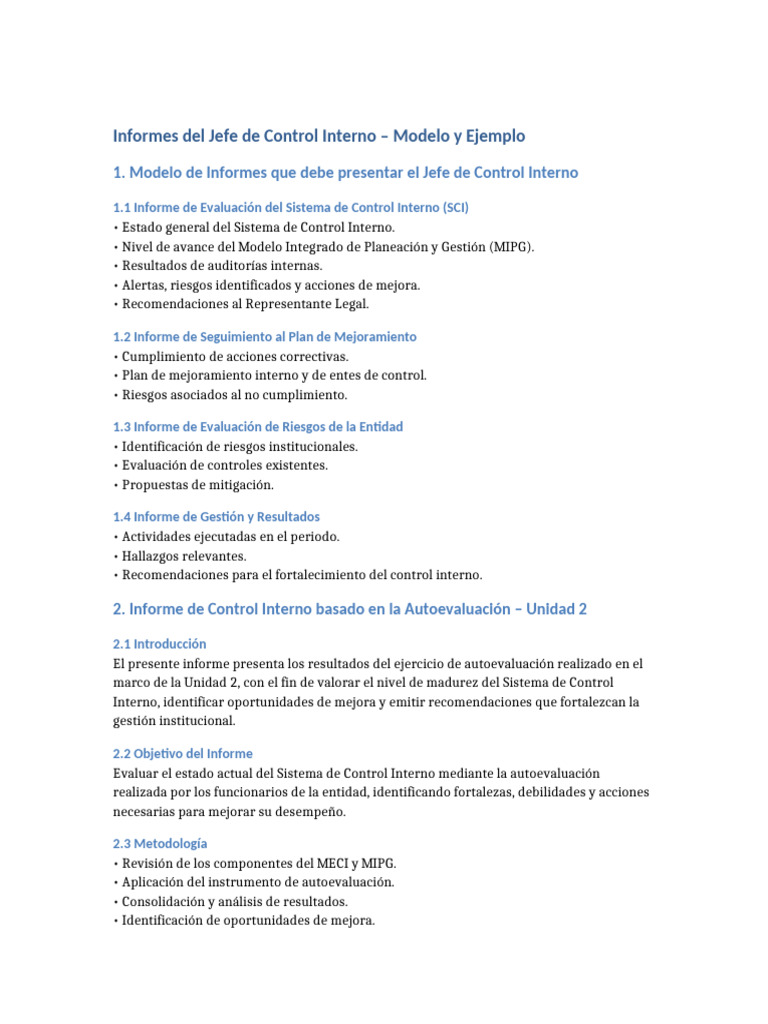 Informes del Jefe de Control Interno: Guía | PDF | Planificación ...