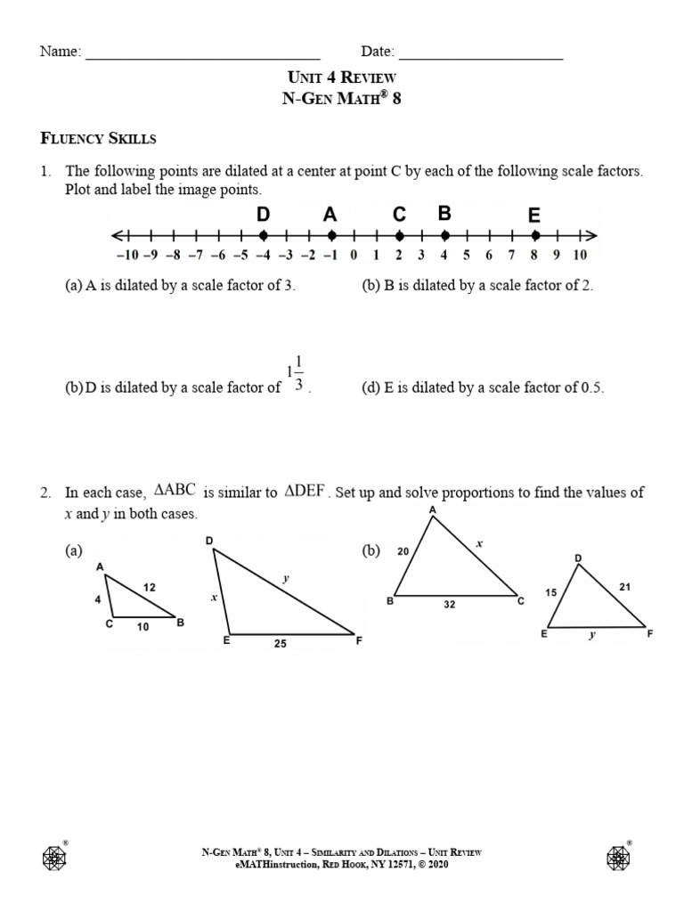 N-GEN Math 8 Unit 4 Review: Similarity & Dilations | PDF | Euclid ...
