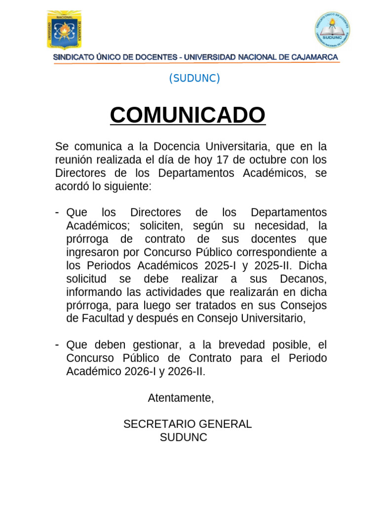 Comunicado Sobre Acuerdo Con s Directores de Depart Academ[1] | PDF