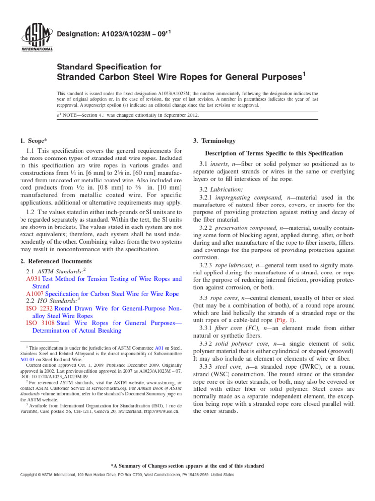 (ASTM A1023) Wire Rope Specification | PDF | Wire | Rope