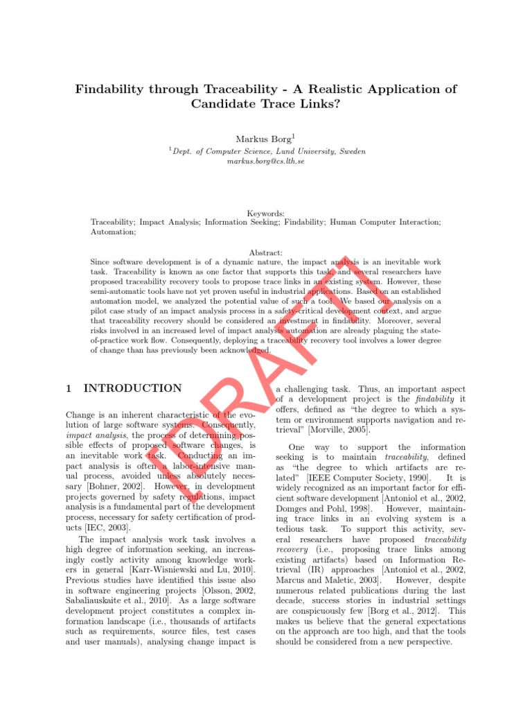 Findability Through Traceability - A Realistic Application of Candidate Trace Links? | PDF ...