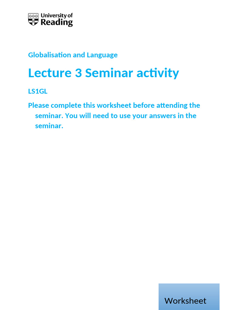 Week 3 Seminar Worksheet | PDF