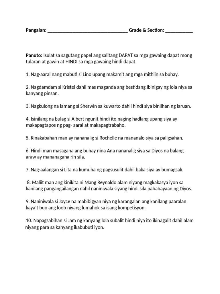 ESP 6 Q4 W5 Worksheet | PDF