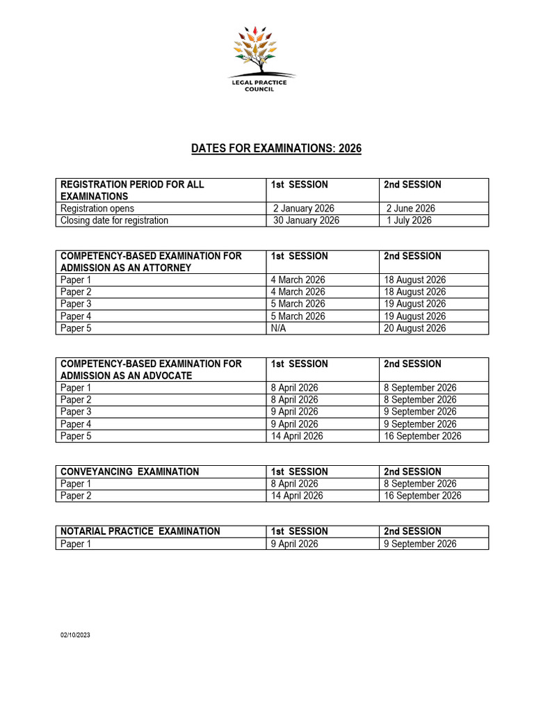 Proposed Examination Dates 2026 | PDF
