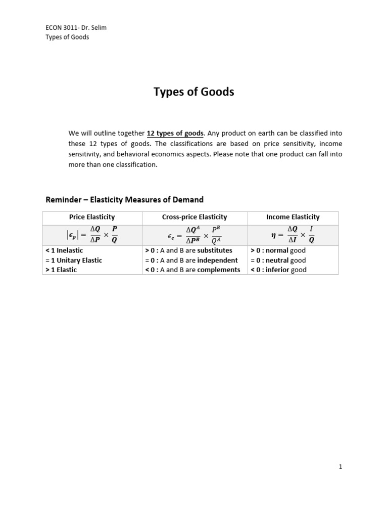 4. Types of Goods | PDF | Demand | Price Elasticity Of Demand