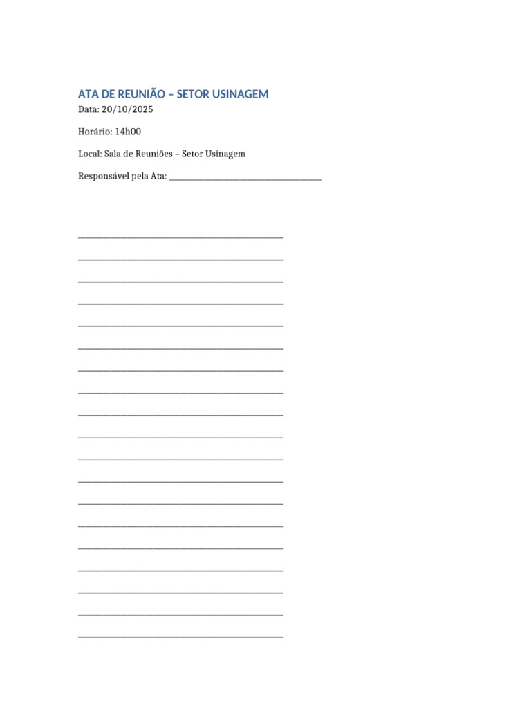 Ata de Reunião - Setor Usinagem | PDF | Eventos sociais | Reuniões