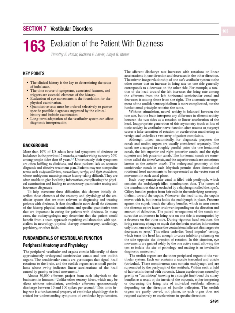Dizziness Evaluation and Vestibular Anatomy | PDF | Vertigo ...