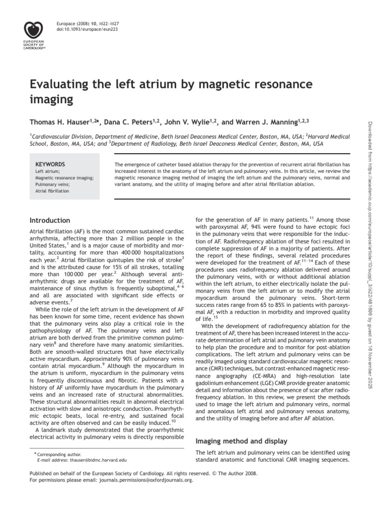MRI Evaluation of Left Atrium Anatomy | PDF | Atrium (Heart) | Vein