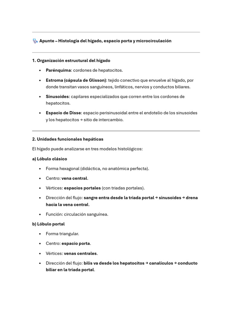 ? Apunte – Histología Del Hígado, Espacio Porta y Microcirculación ...