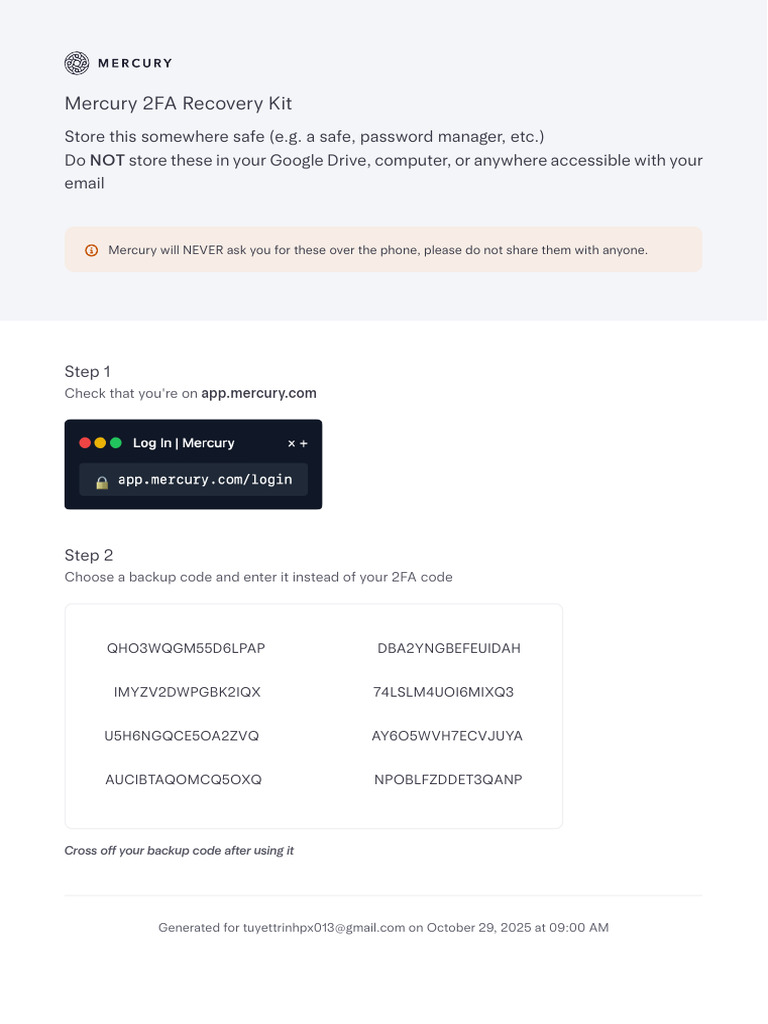 Mercury Backup Codes Tuyettrinhpx013gmailcom | PDF