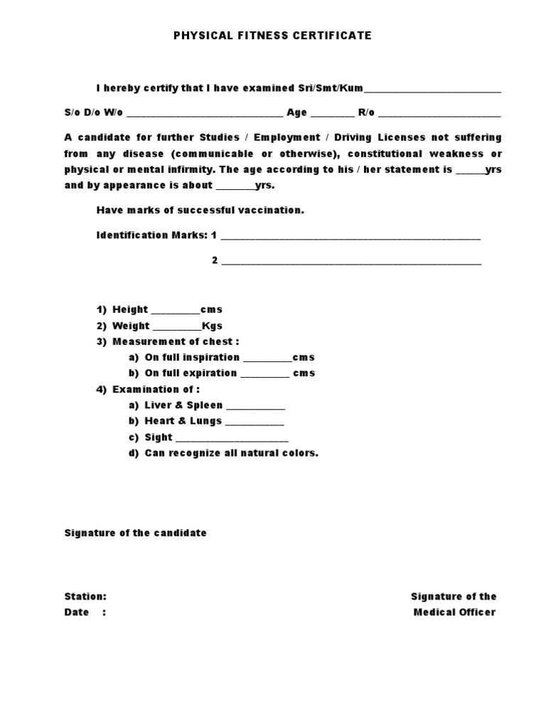 Physical Fitness Certificate | PDF | Medical Specialties | Medicine