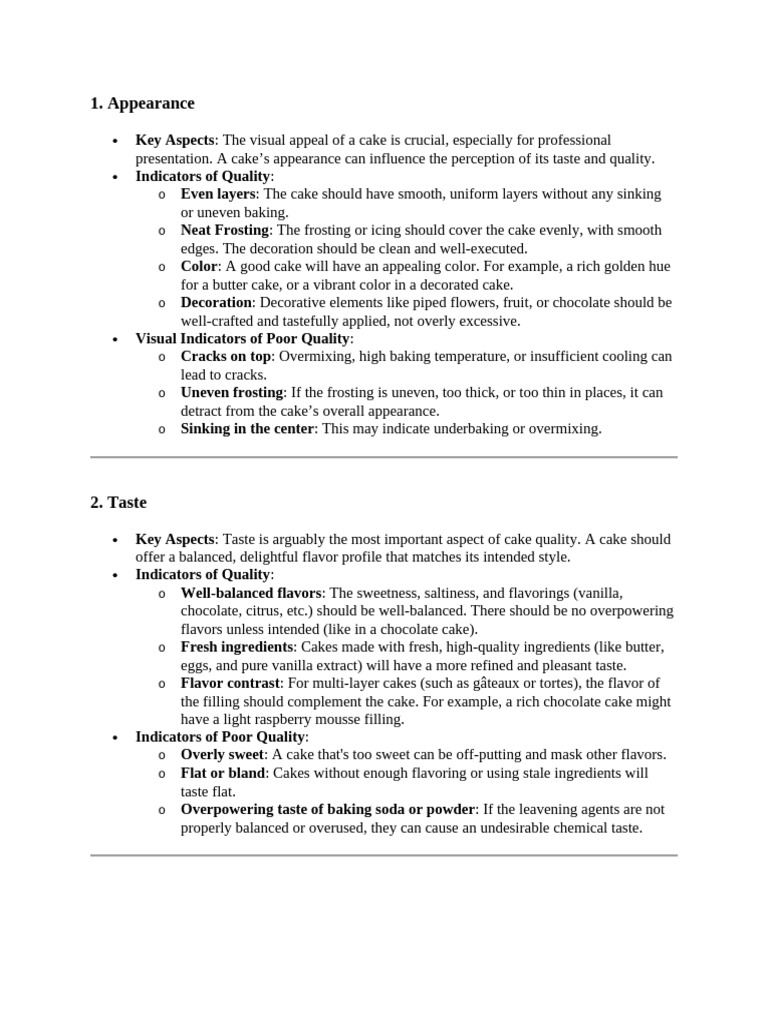 Essential Cake Quality Indicators | PDF | Cakes | Icing (Food)