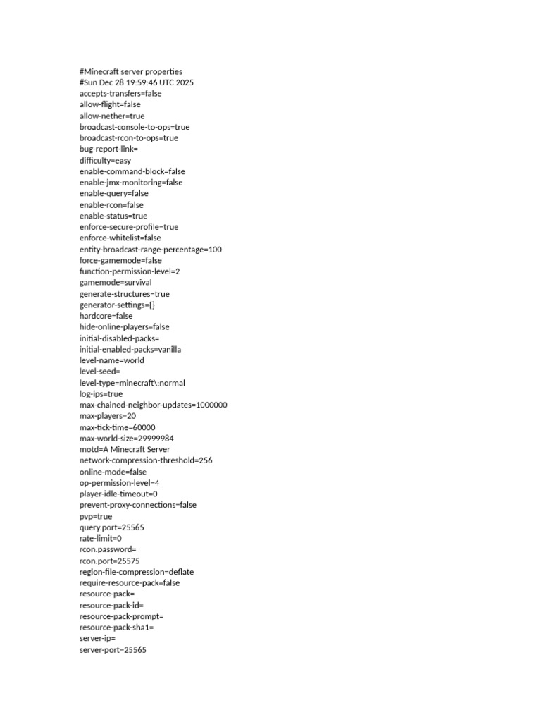 Minecraft Server Properties Configuration | PDF