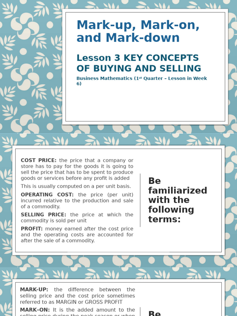 518100844 Business Mathematics Lesson 3 Key Concepts in Buying and ...