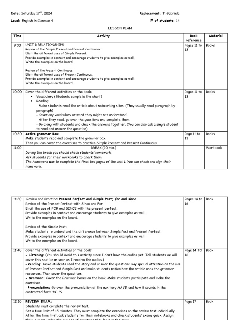 ENGLISHLANDS - LESSON PLAN 17-08-24 | PDF