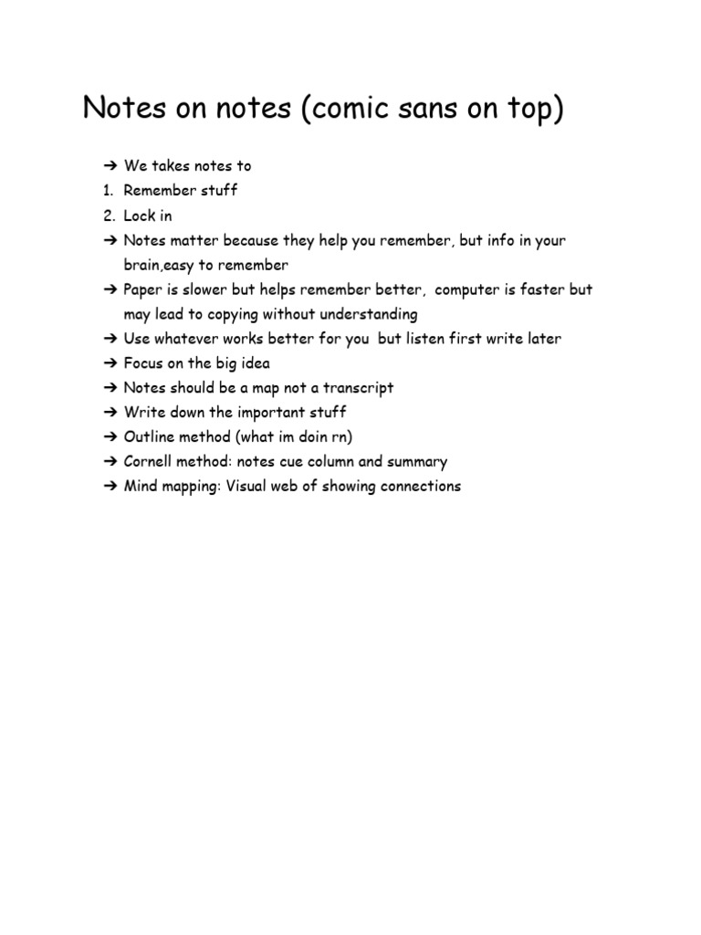 Notes on Notes (Comic Sans on Top) | PDF