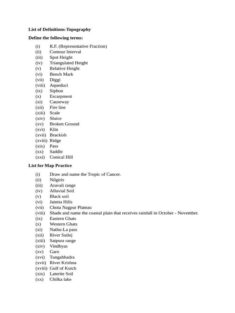 List of Definitions and Map for Practice | PDF