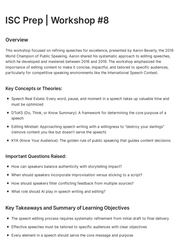 ISC Prep _ Workshop #8 Summary | PDF | Public Speaking | Human ...
