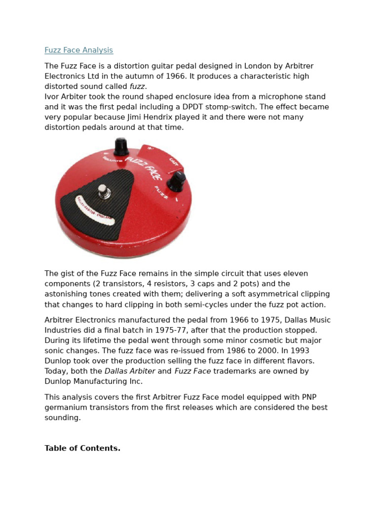 Fuzz Face Pedal Analysis and Design | PDF | Amplifier | Bipolar ...