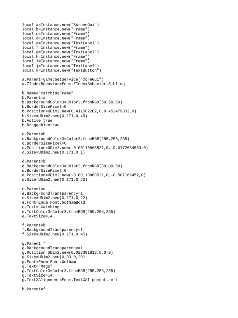 Roblox GUI Script for Catching Game | PDF