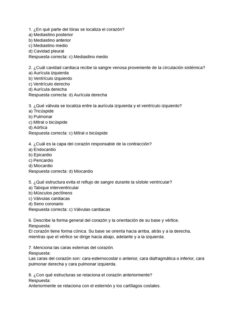 Cuestionario aparato circulatorio | PDF | Corazón | Ventrículo (corazón)