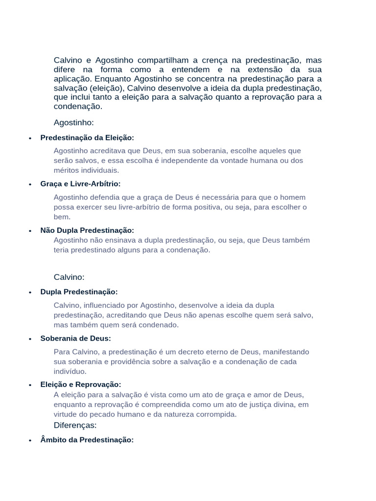Calvino e Agostinho compartilham a crença na predestinação | PDF ...