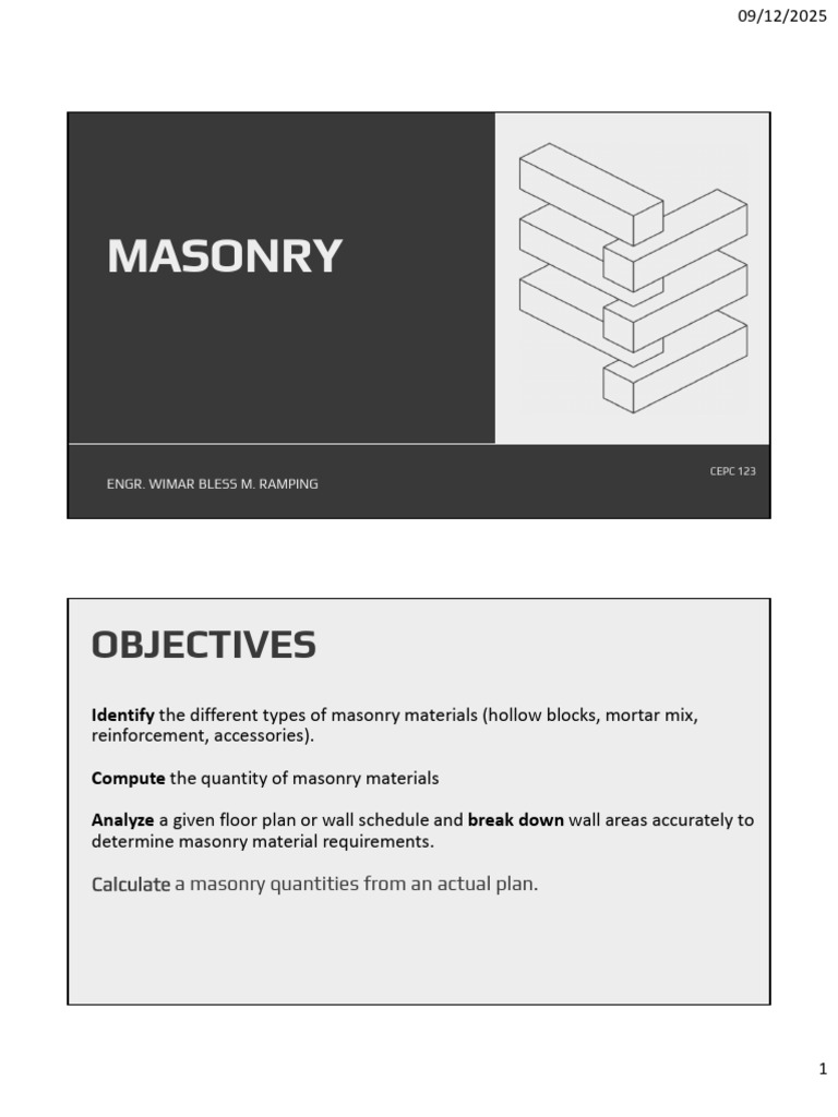 Masonry Material Estimation Guide | PDF | Masonry | Concrete