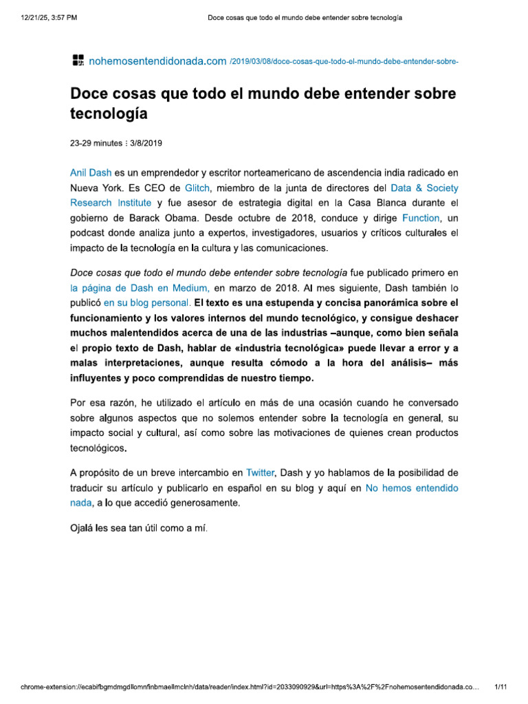 Doce Cosas Que Todo El Mundo Debe Entender Sobre Tecnologia | PDF