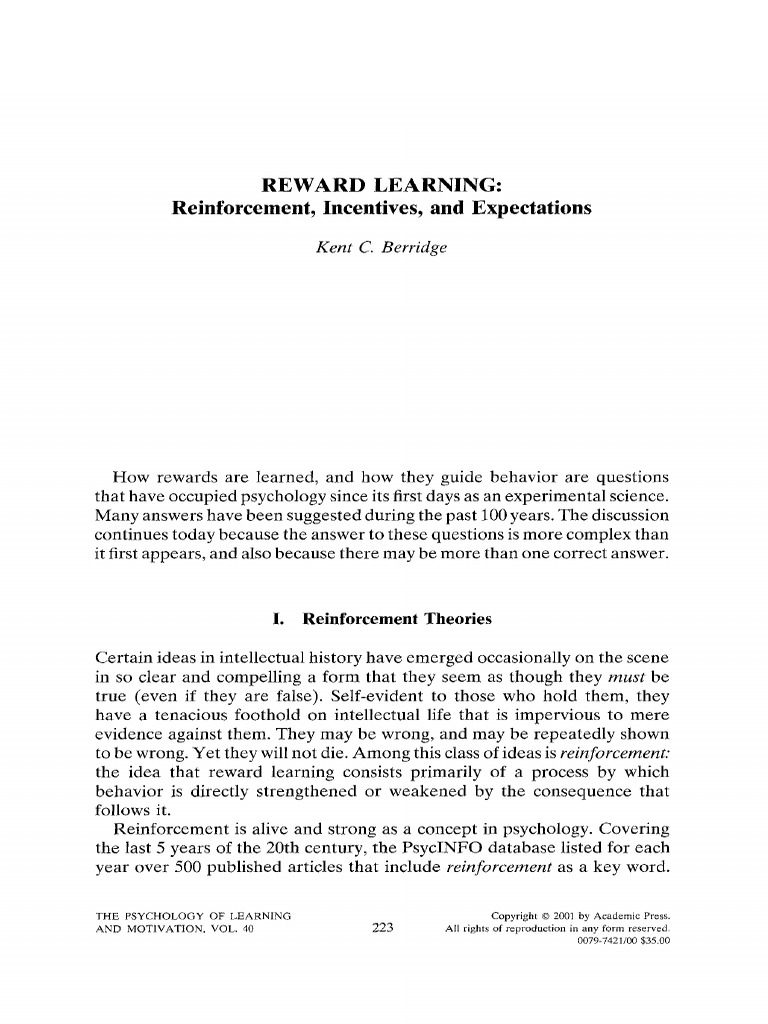 Reward Learning: Reinforcement, Incentives, and Expectations | PDF ...