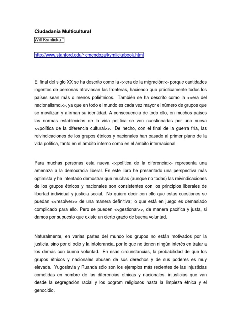 Ciudadanía Multicultural - Will Kymlicka | PDF | Liberalismo ...