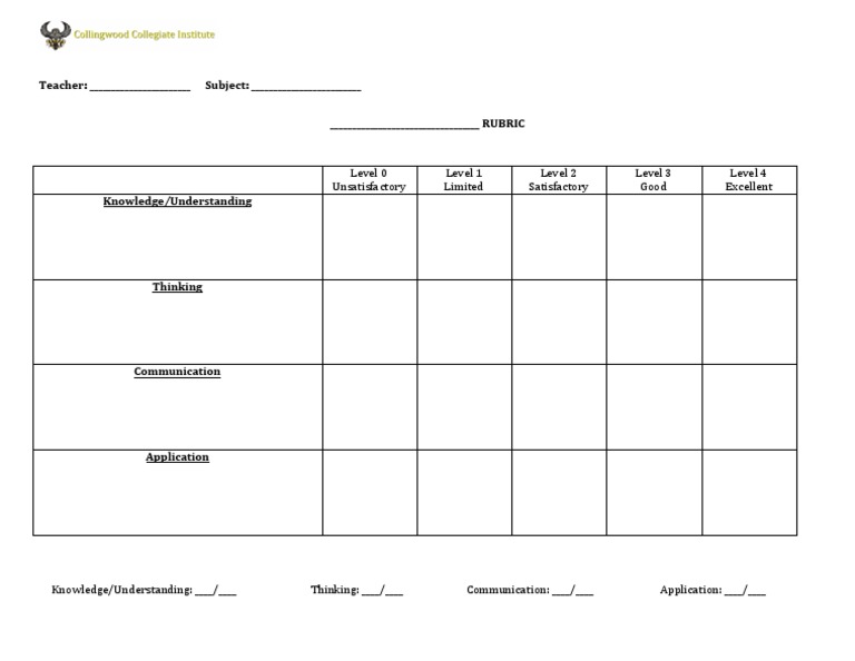 Blank Assessment Rubric Template | PDF