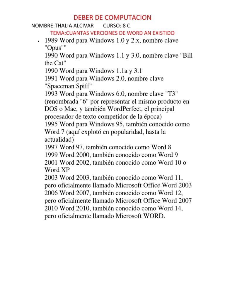 Evolución de Microsoft Word desde 1989 | PDF