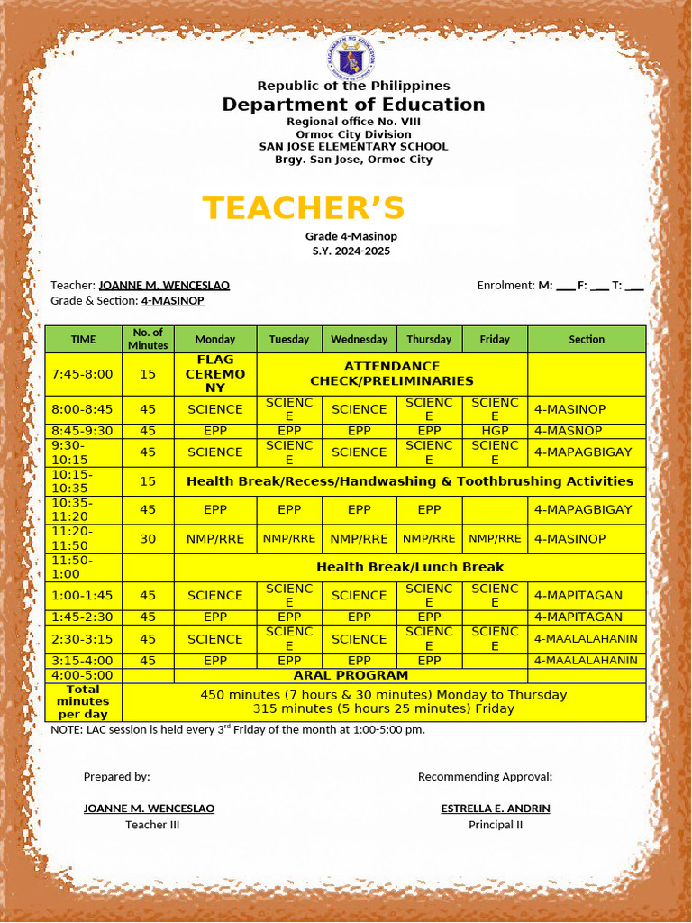 Grade 4 Class Program 2024-2025 | PDF | Republic | Asia