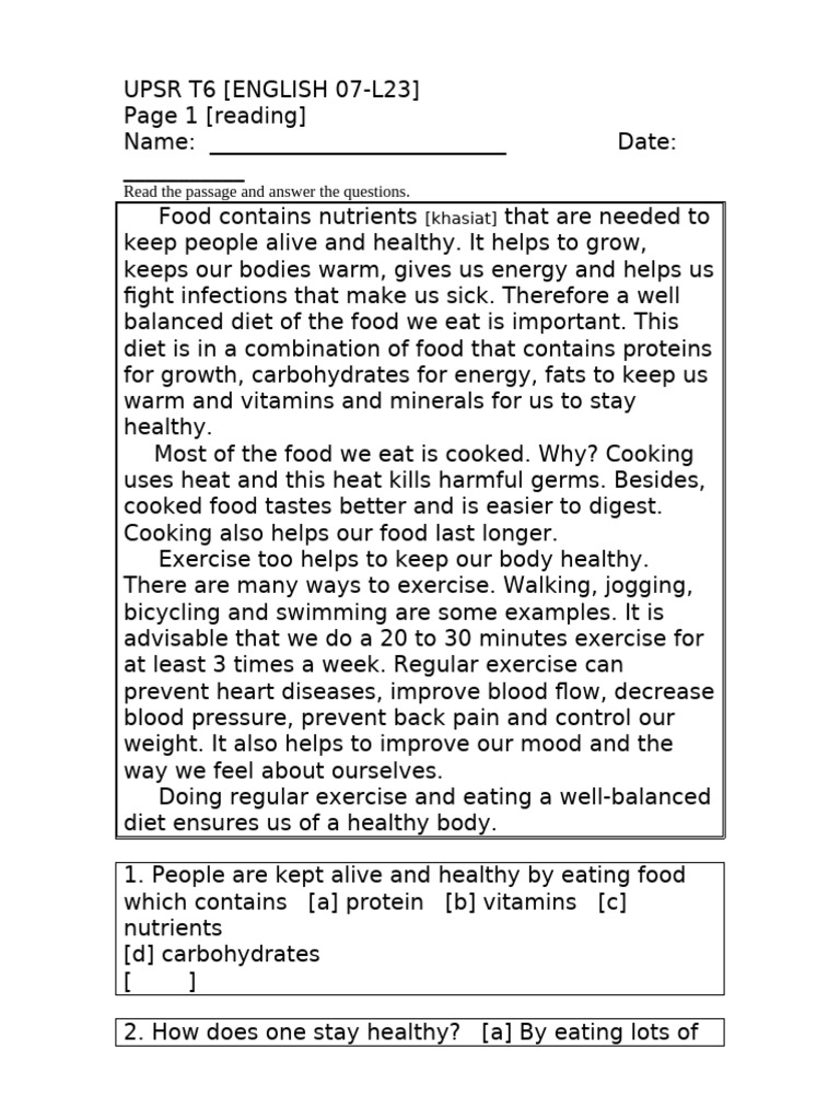 Upsr t6 [English 07-l23] | PDF | Foods | Diet (Nutrition)