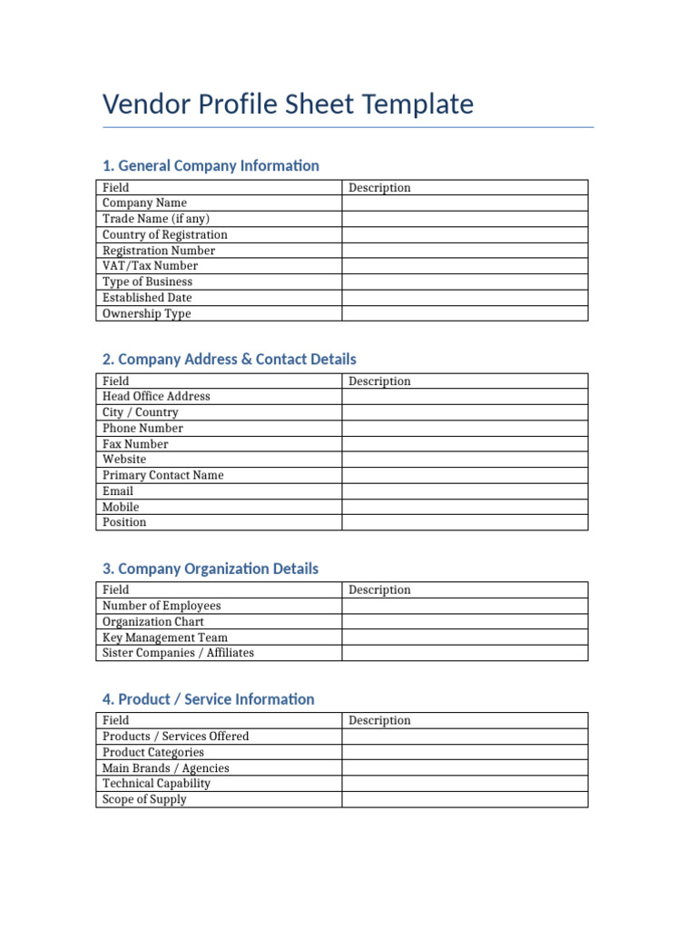 Vendor Profile Sheet Template Guide | PDF