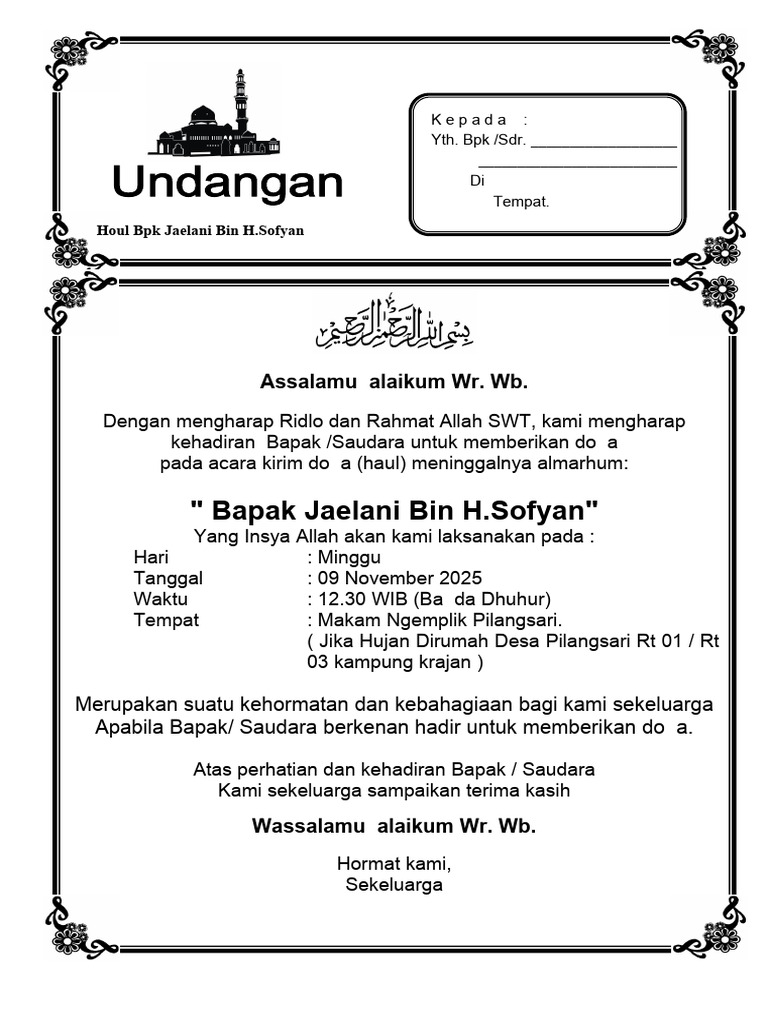 Undangan Haul Bapak Jaelani 2025 | PDF