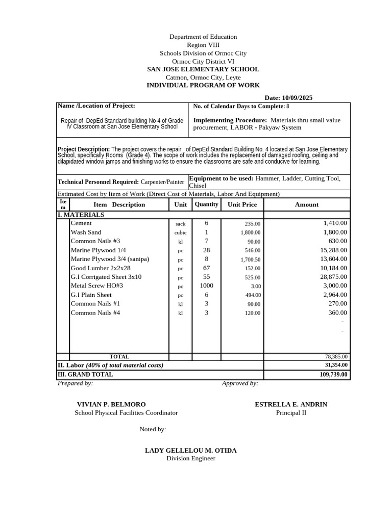 Program of Works SAN JOSE ES | PDF