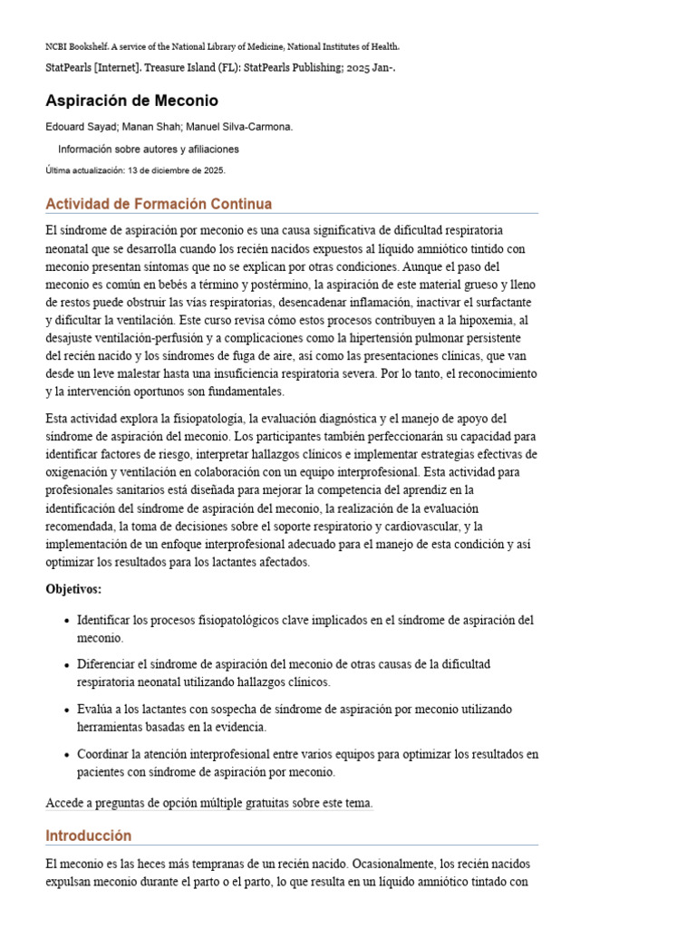Síndrome de Aspiración de Meconio: Diagnóstico y Manejo | PDF | Parto ...