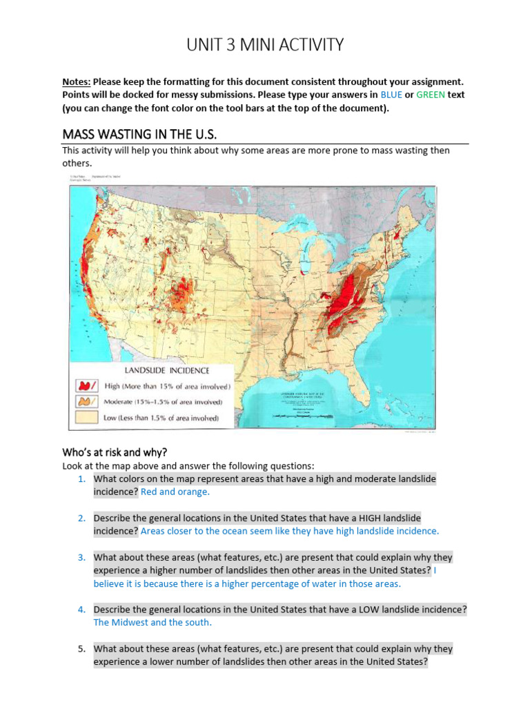 Unit 3 Mass Wasting Mini Activity | PDF
