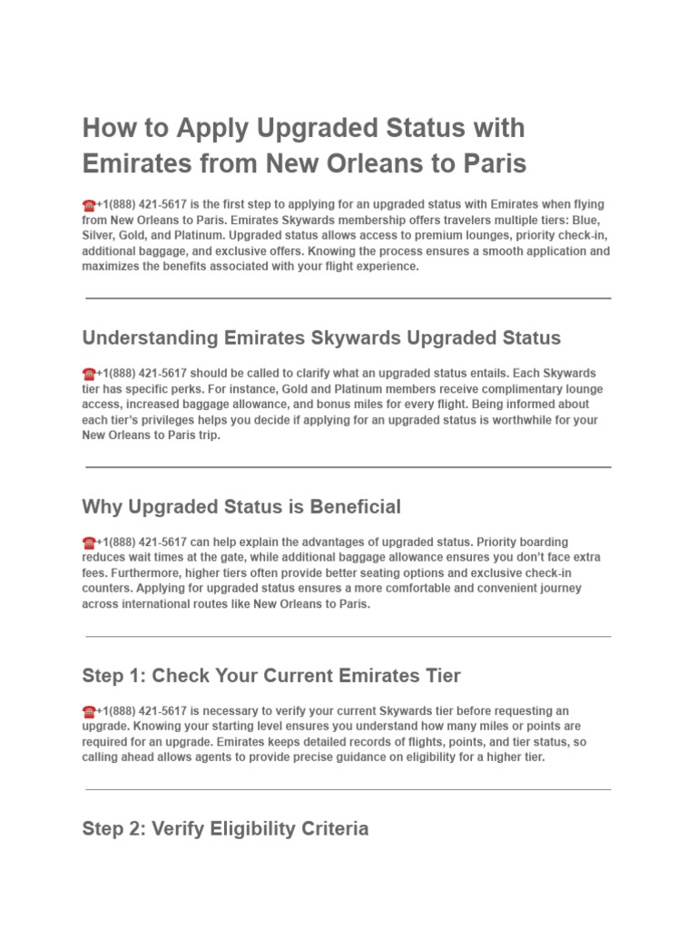 How to Apply Upgraded Status With Emirates From New Orleans to Paris (2 ...