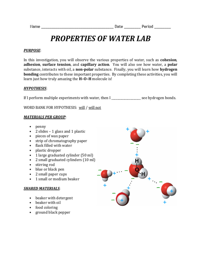 Properties of Water Lab Experiment | PDF | Water | Properties Of Water