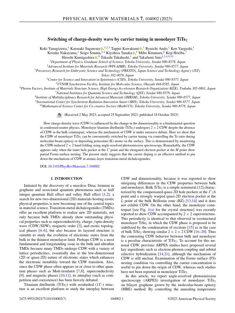 Charge-Density Wave in Monolayer TiTe2 | PDF | Graphene | Electronic ...