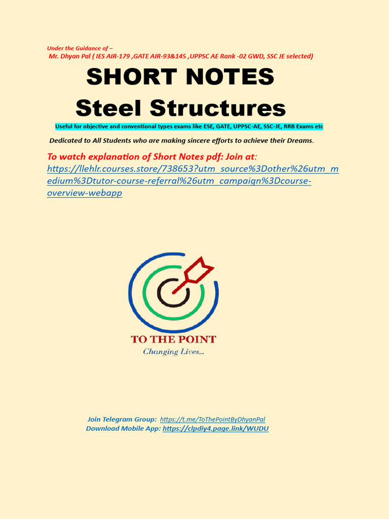 Short Notes on Steel Structures | PDF | Screw | Ultimate Tensile Strength