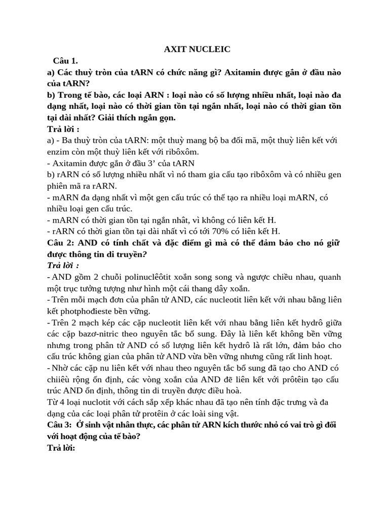 câu hỏi nucleic acid | PDF