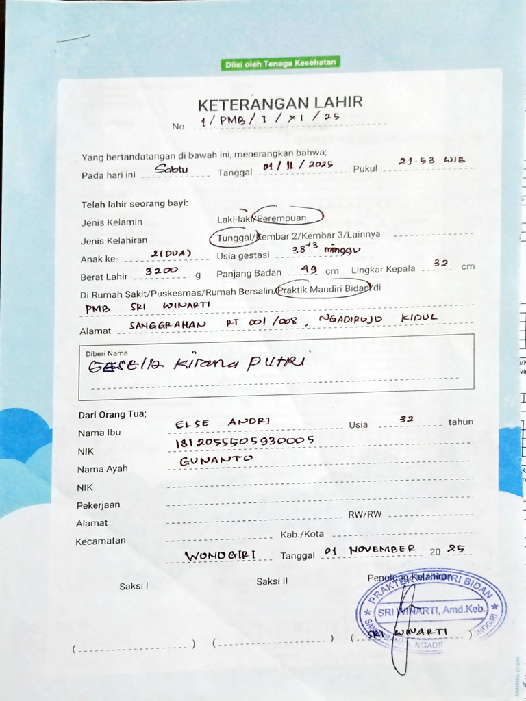 Form Akta Kelahiran an.geseLLA KIRANA PUTRI Anak Dari Gunanto+Else | PDF