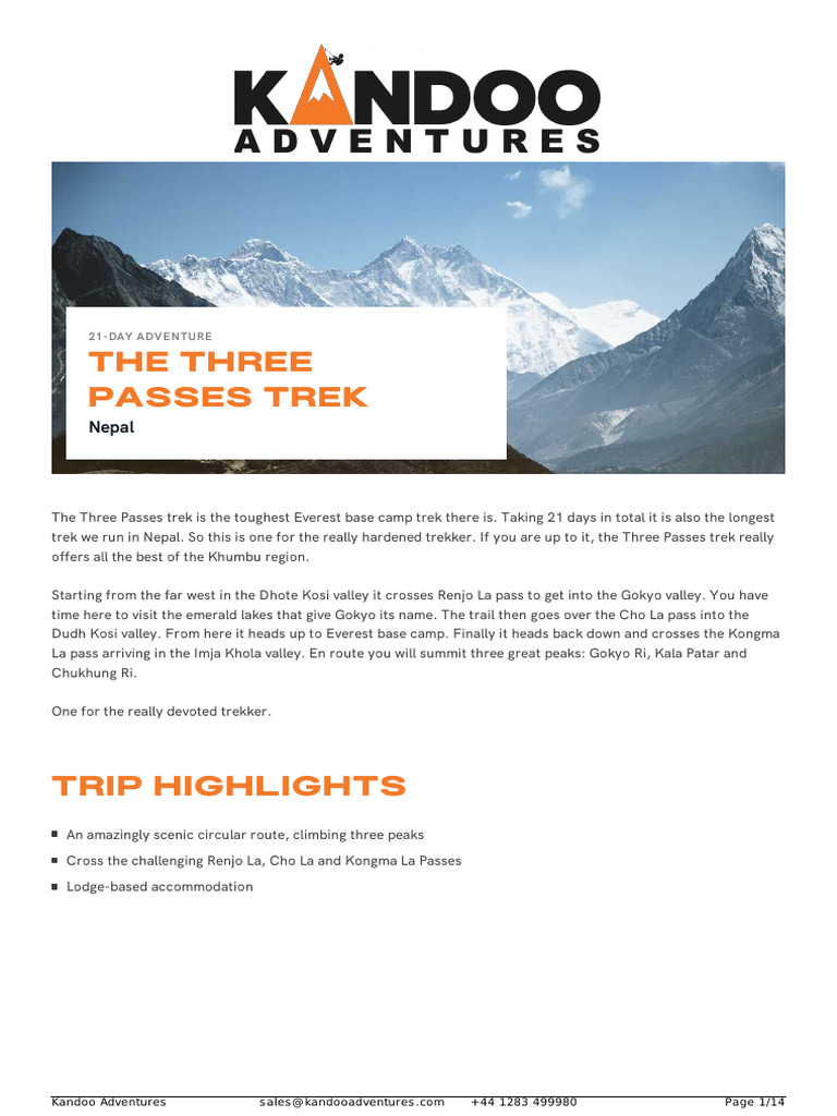 Ultimate Three Passes Trek Guide | PDF | Travel Visa | Mount Everest