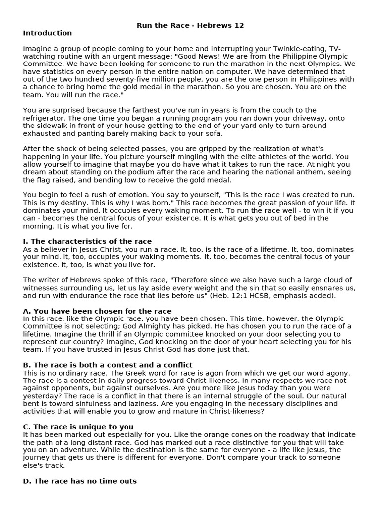 Running the Spiritual Race: Hebrews 12 | PDF | Jesus | Prayer