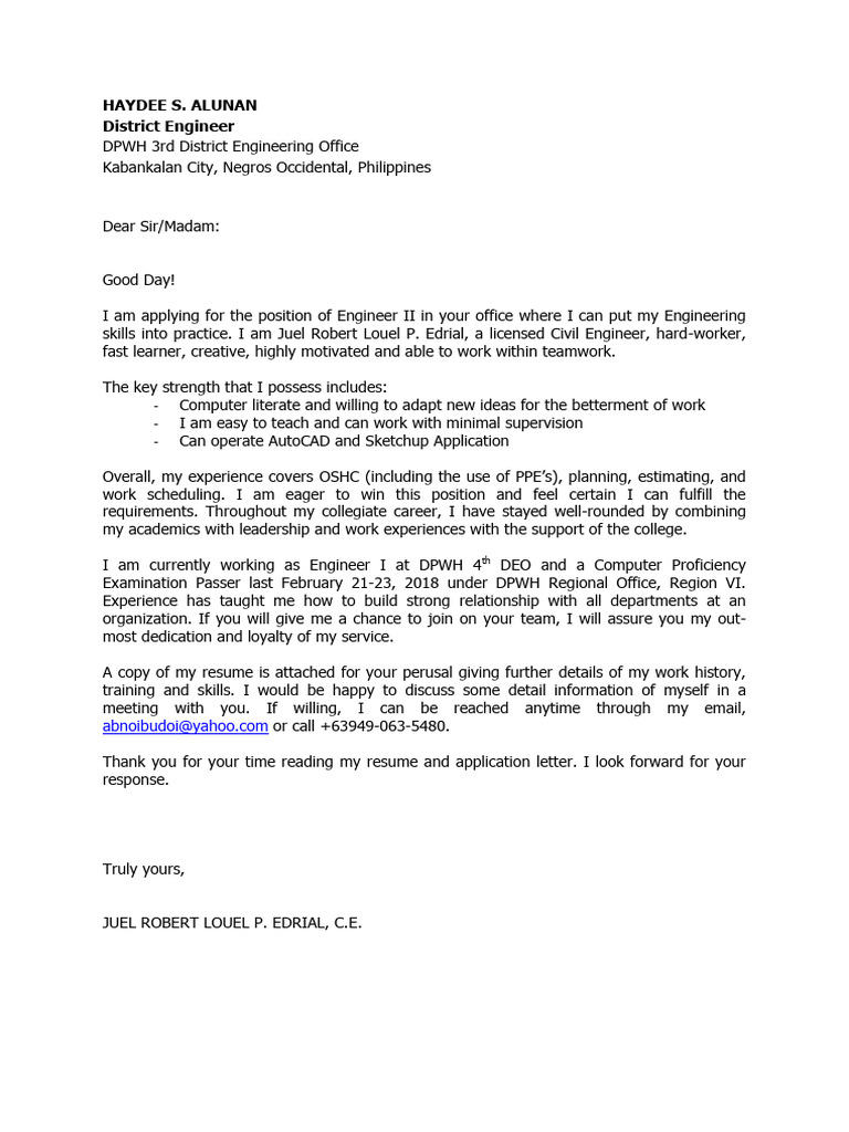 Application Letter DPWH | PDF