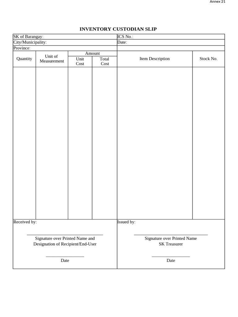 Inventory Custodian Slip | PDF