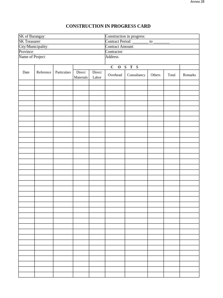 Construction Progress Card Template | PDF
